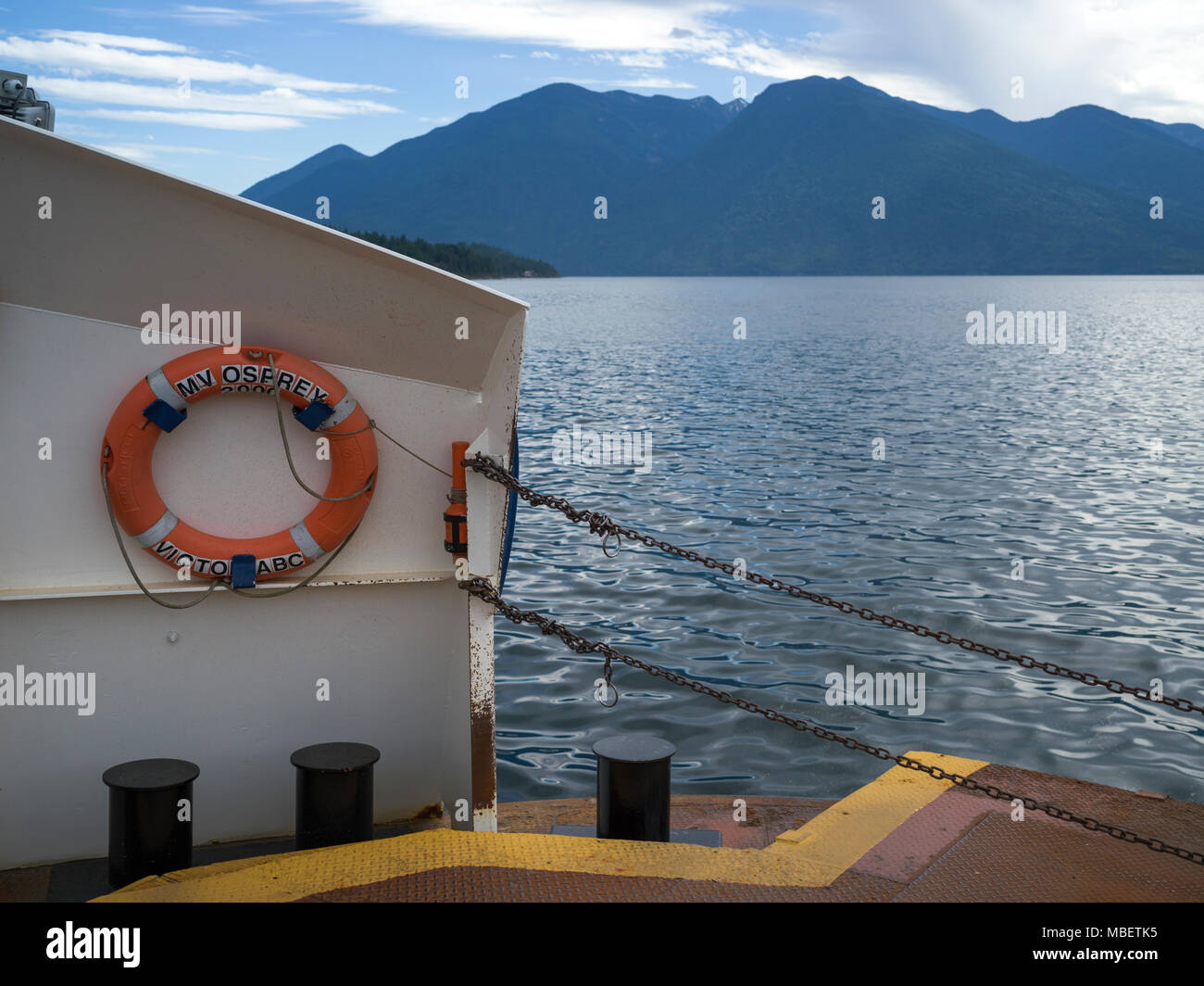 Boat moored at harbor, Gray Creek, British Columbia, Canada Stock Photo ...
