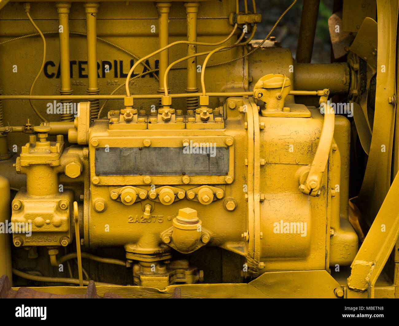 Clost up of the engine of caterpillar truck, British Columbia, Canada ...