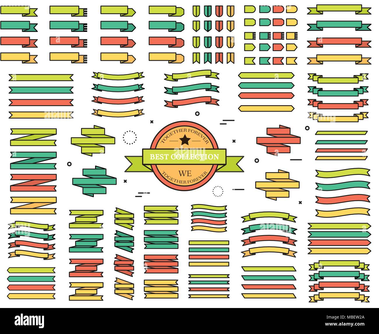 Thin line set of colored ribbons illustration concept. Icons isolated ...