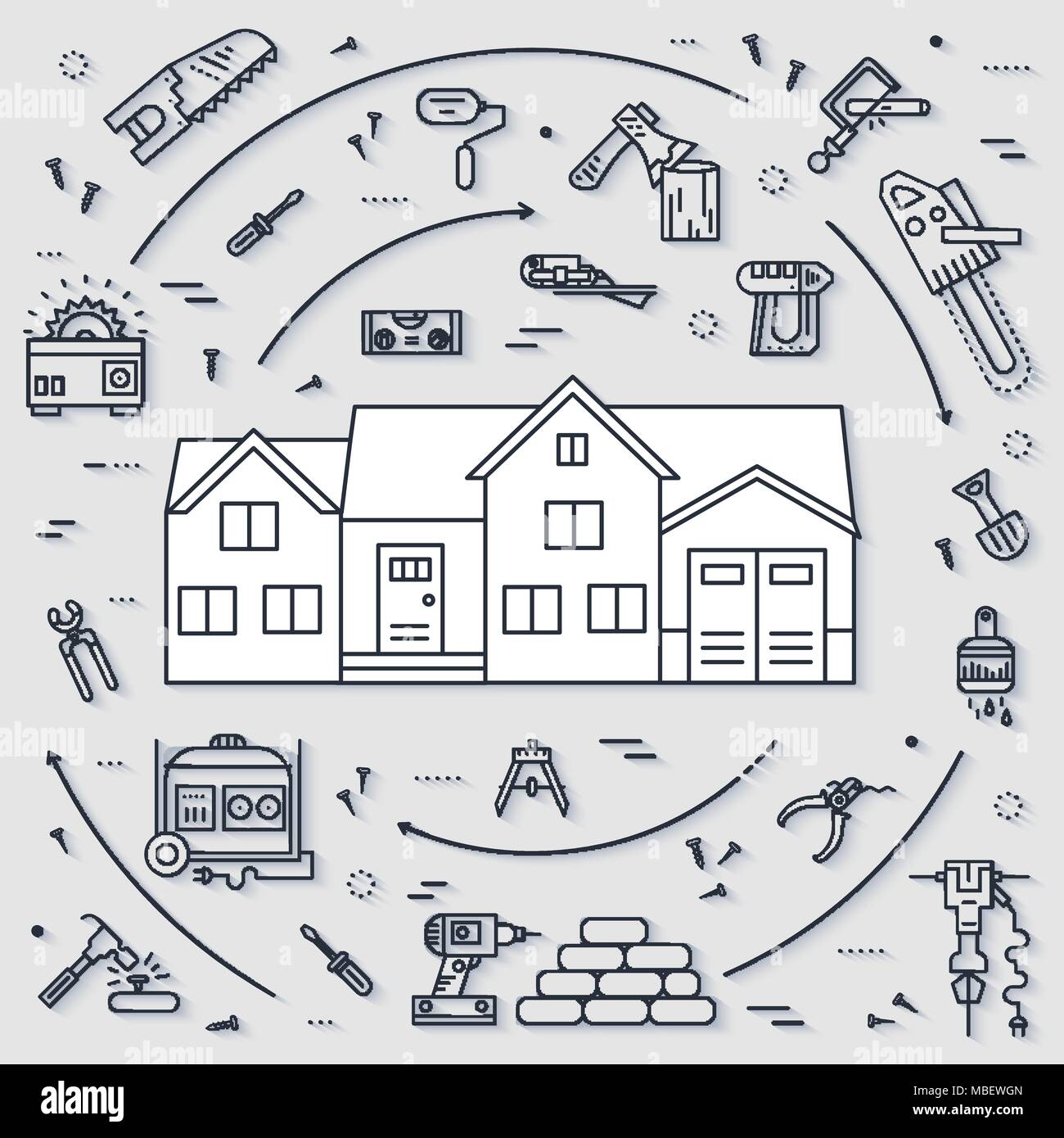 Collection of working tools icons items design. Construction ...