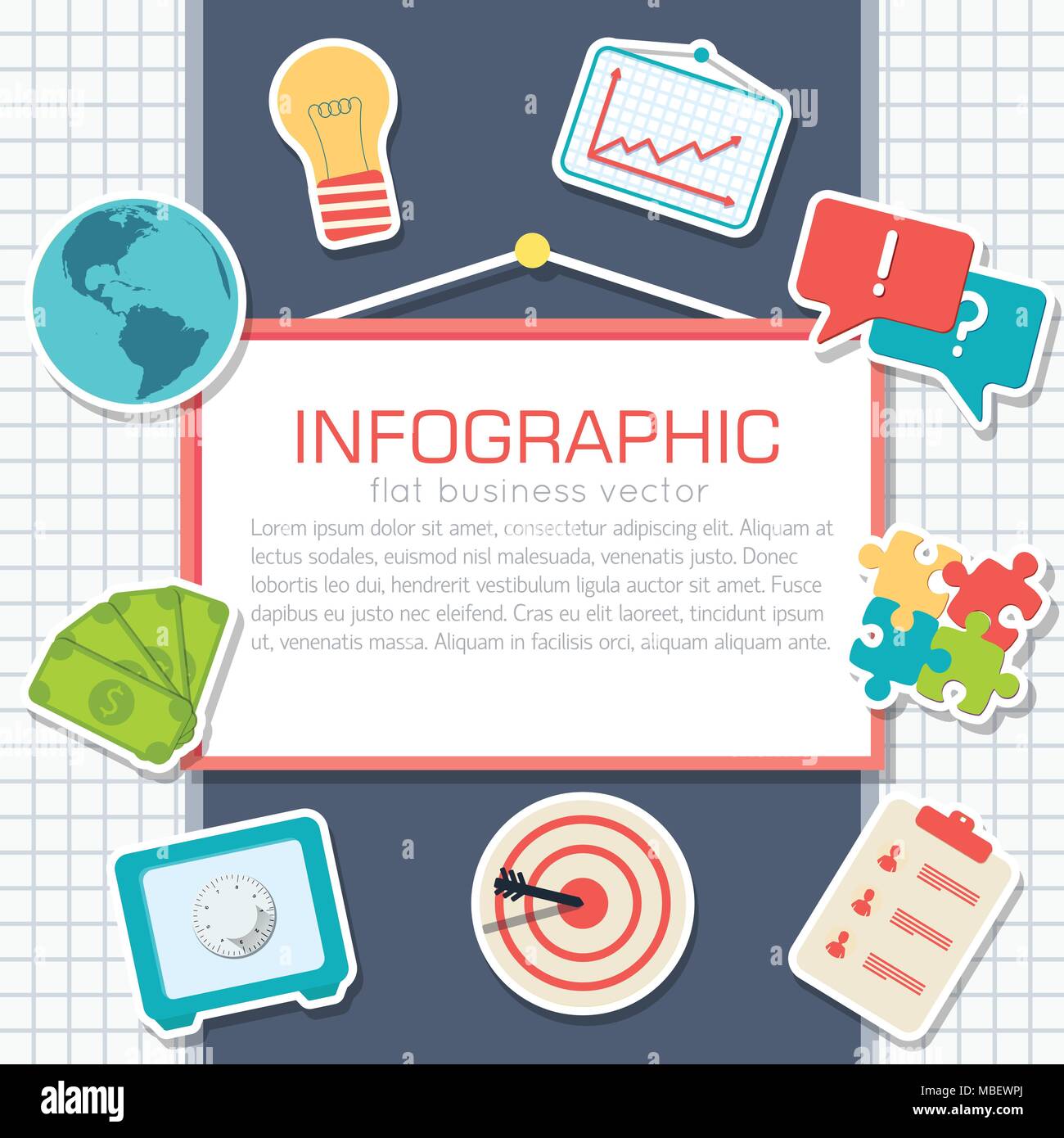 Business comerce elements on white background poster in sticker style ...