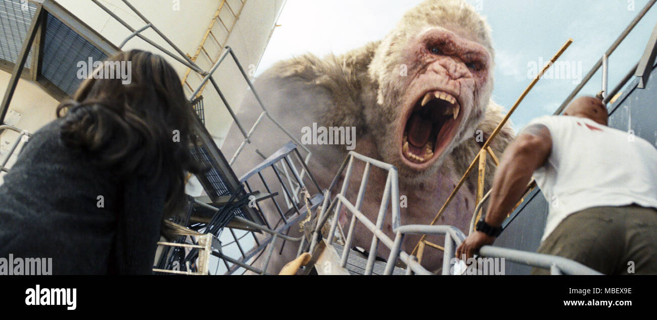 RAMPAGE, from left: Naomie Harris, Dwayne Johnson, 2018. © Warner Bros ...