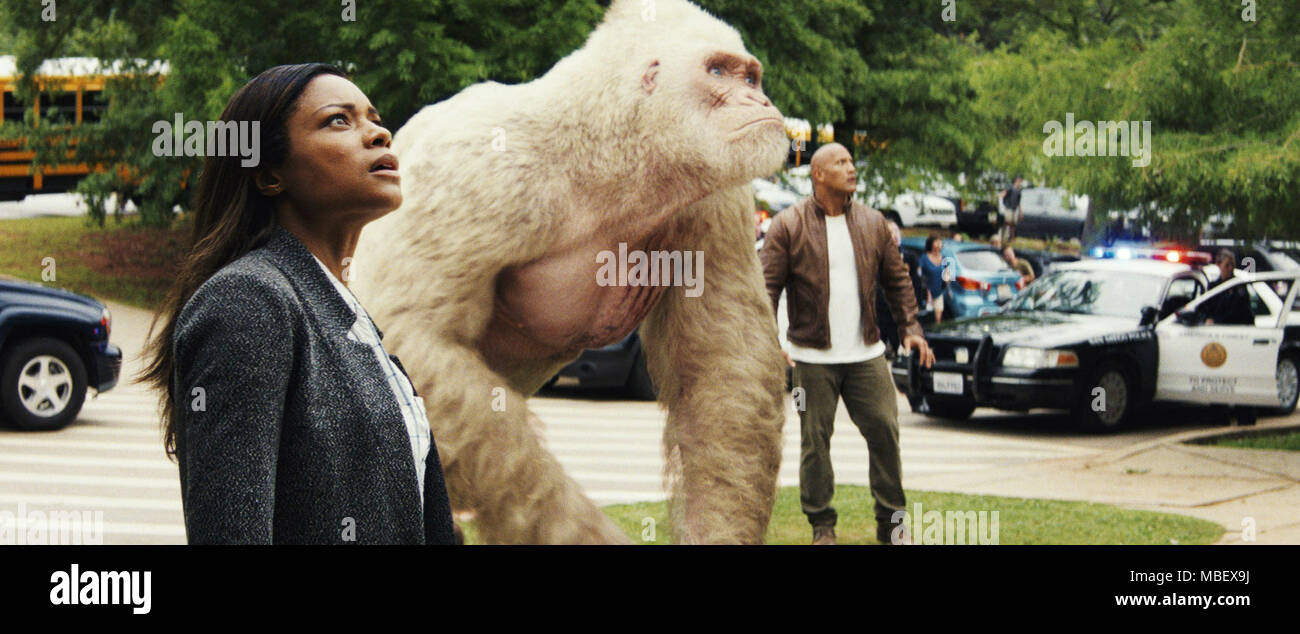 RAMPAGE, from left: Naomie Harris, Dwayne Johnson, 2018. © Warner Bros ...