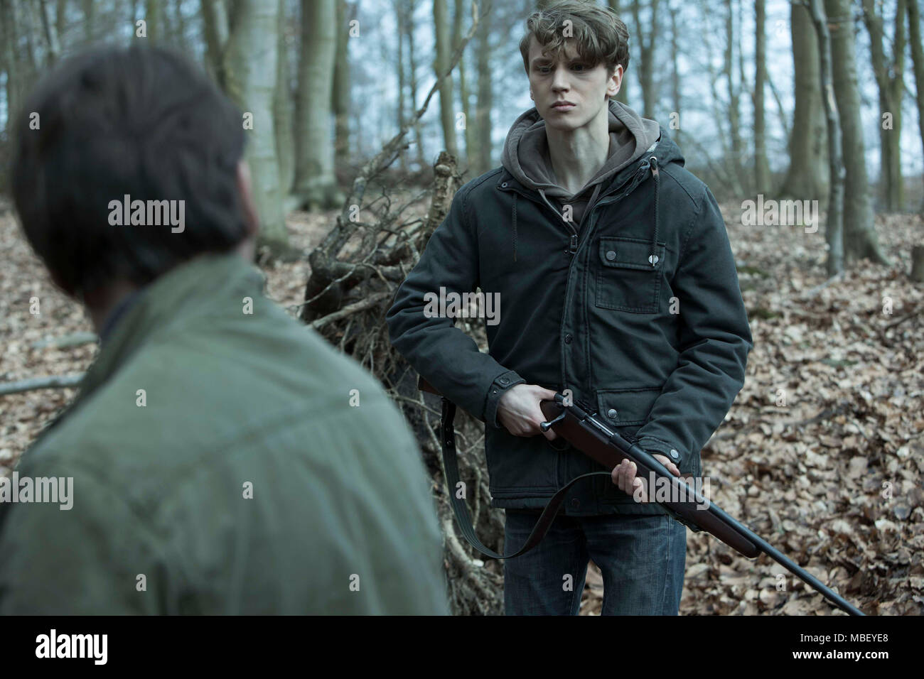 THE BRIDGE, (aka BRON/BROEN), from left: Lars Ranthe (back to camera ...