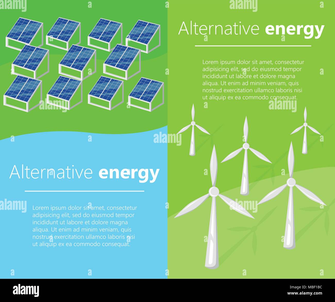 Wind and solar alternative energy generator. Green vector background ...