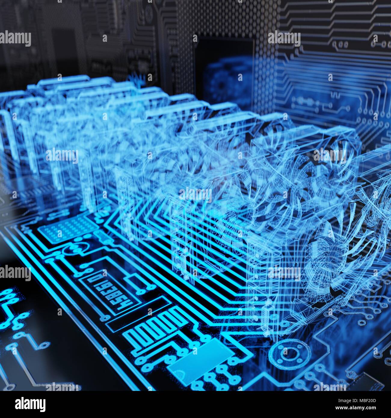 Holographic Abstract Cryptocurrency background (mining rig), Close up ...