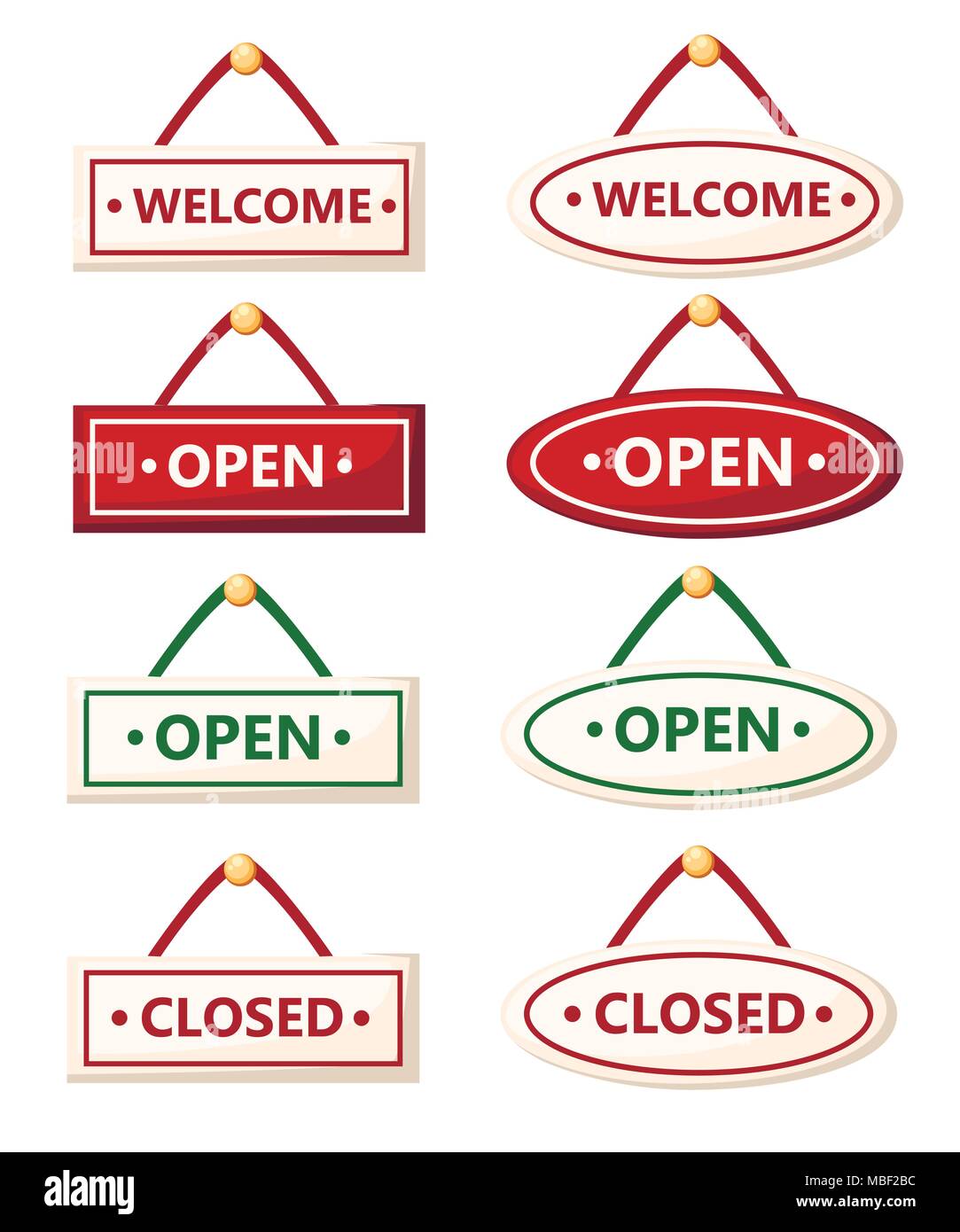 Set of various signs. Open and closed signs. Cartoon style design ...
