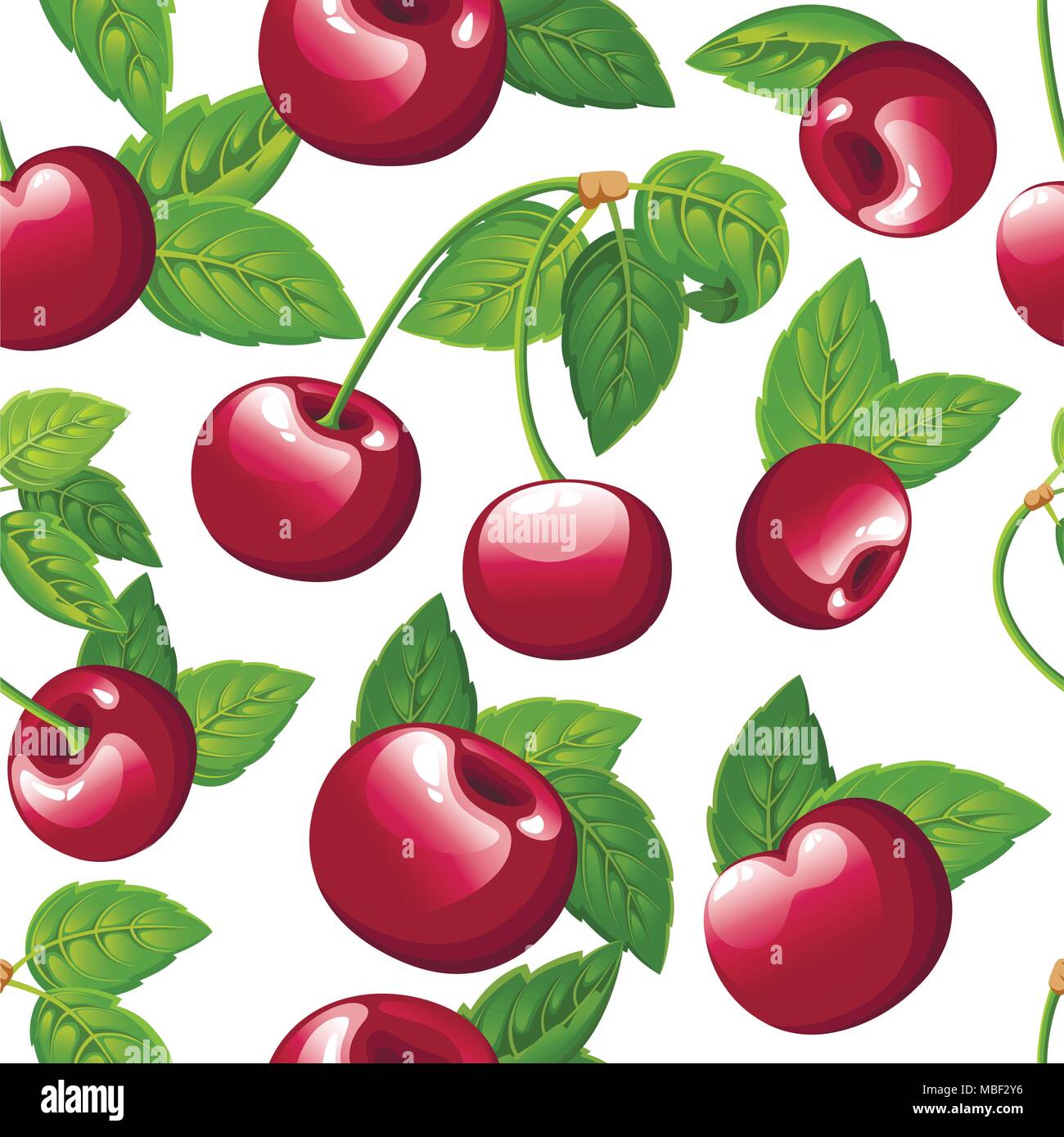 Seamless pattern of cherry. Vector illustration of cherry with green ...