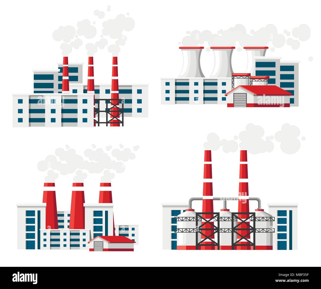 Set of factories with smoke pipes. Environmental pollution problem ...