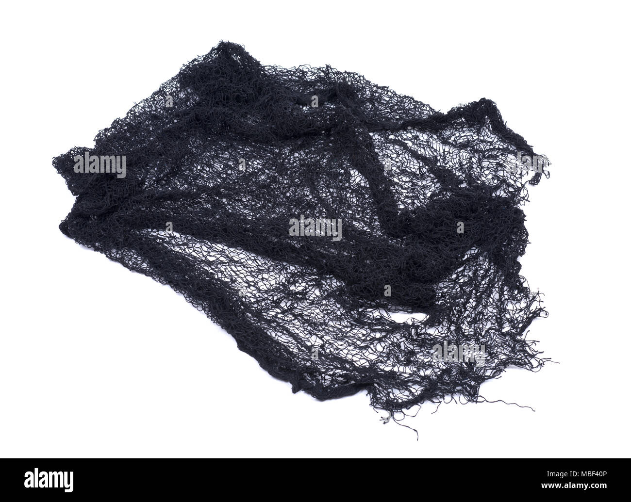 Creepy black cotton web cloth for halloween isolated on white ...