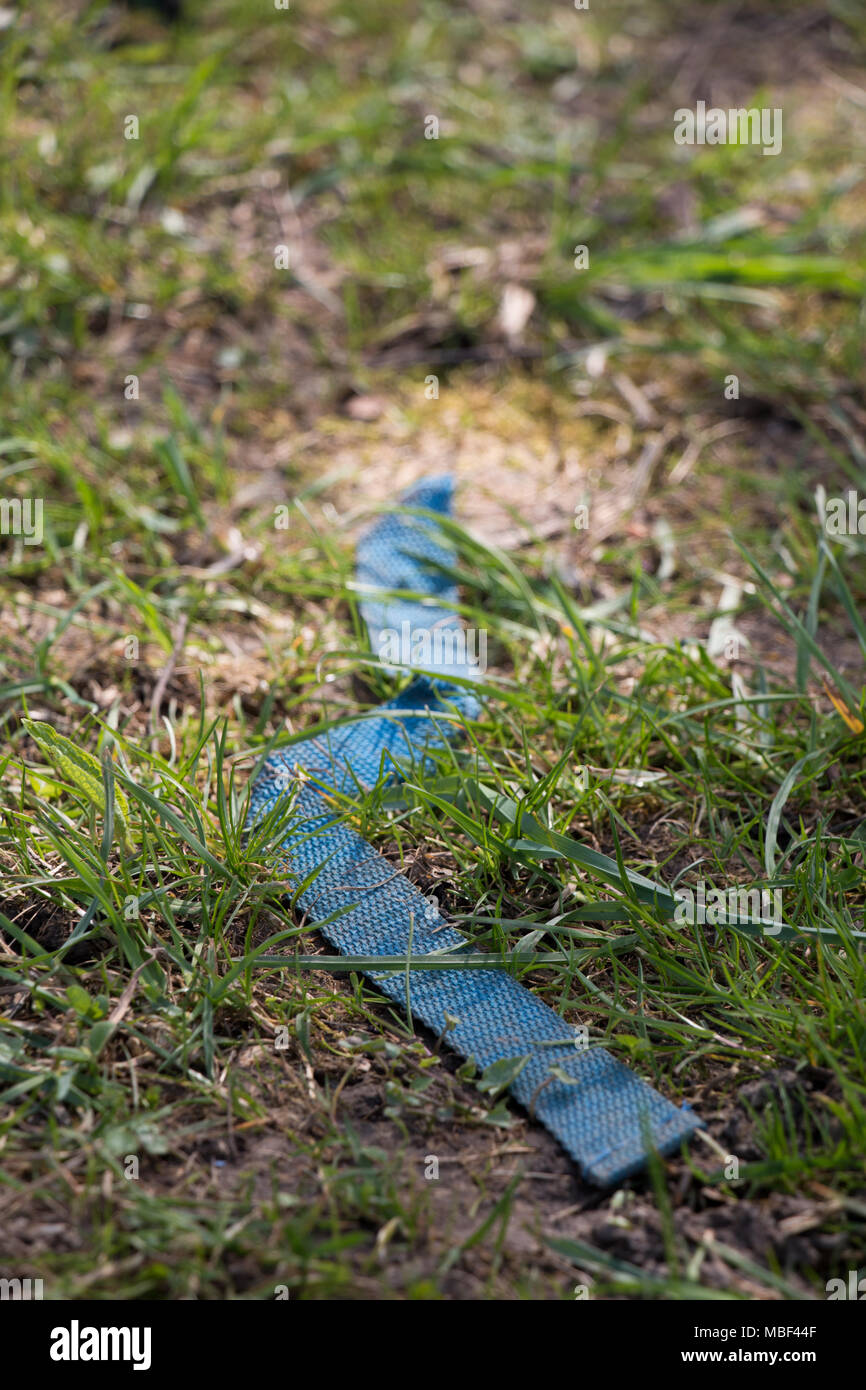 Broken strap from a bag, lying on the ground Stock Photo - Alamy