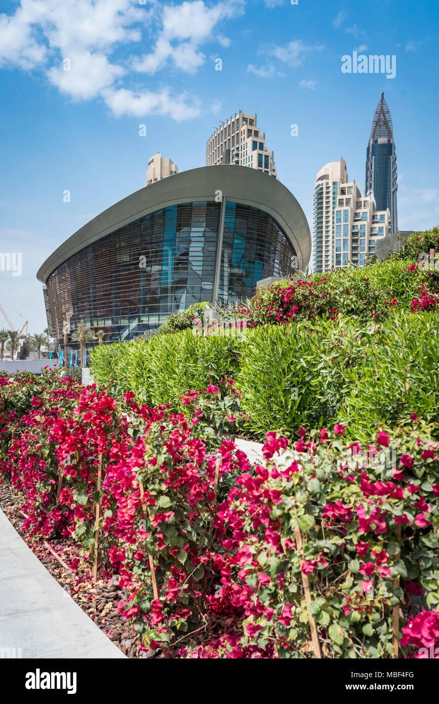 An exterior view of the Dubai Opera building in Burj Park in downtown ...