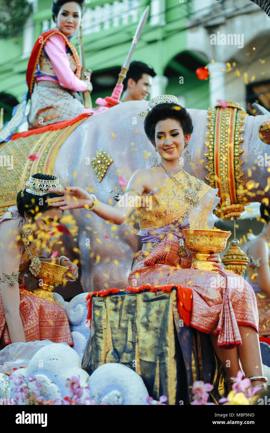 Buddhist new year festival "Songkran" celebrations in Thailand, Phra Pradaeng, Bangkok, 2012 ...