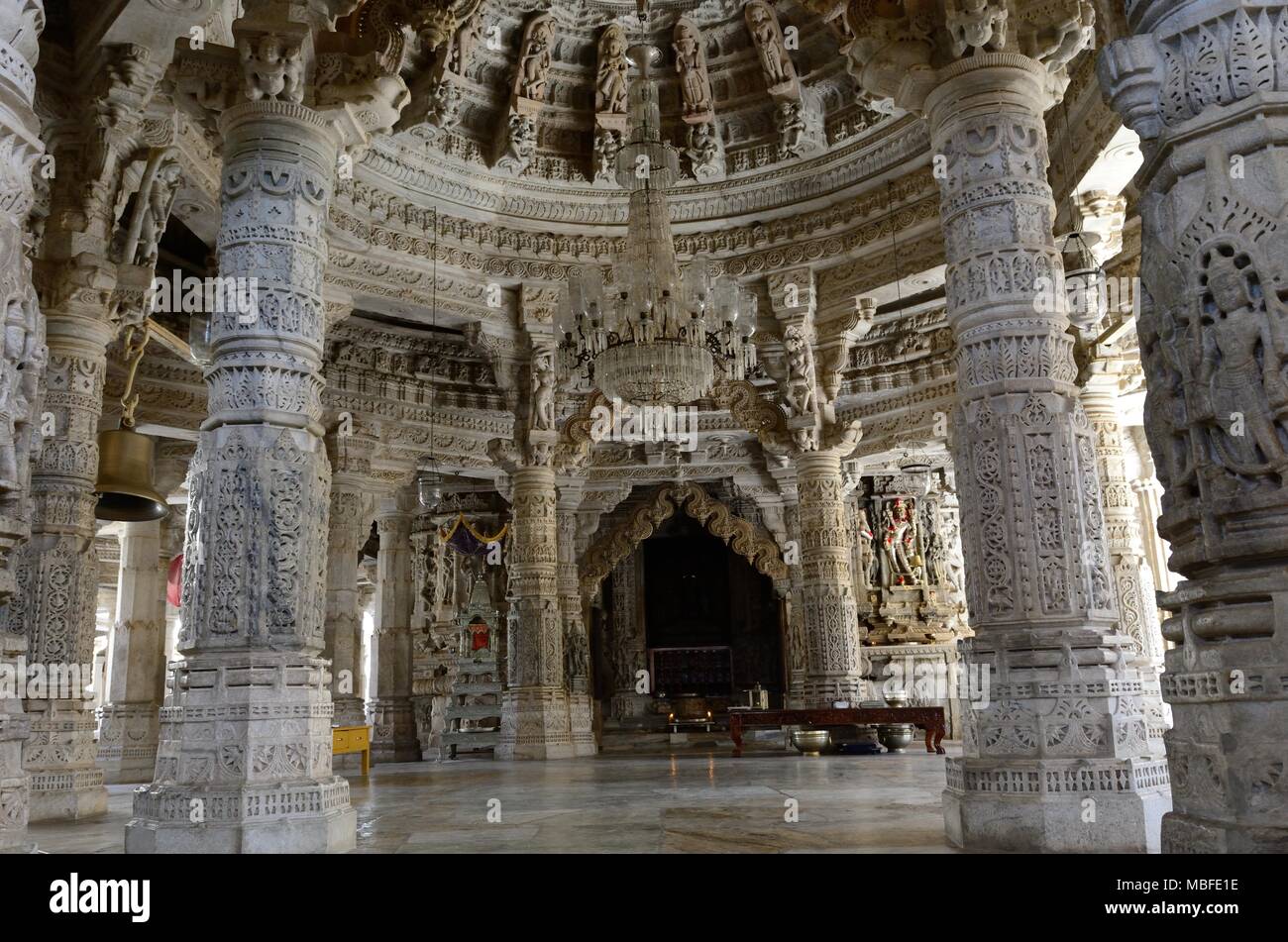 The ornate marble carvings of the Adinath Temple part of the Ranakpur ...