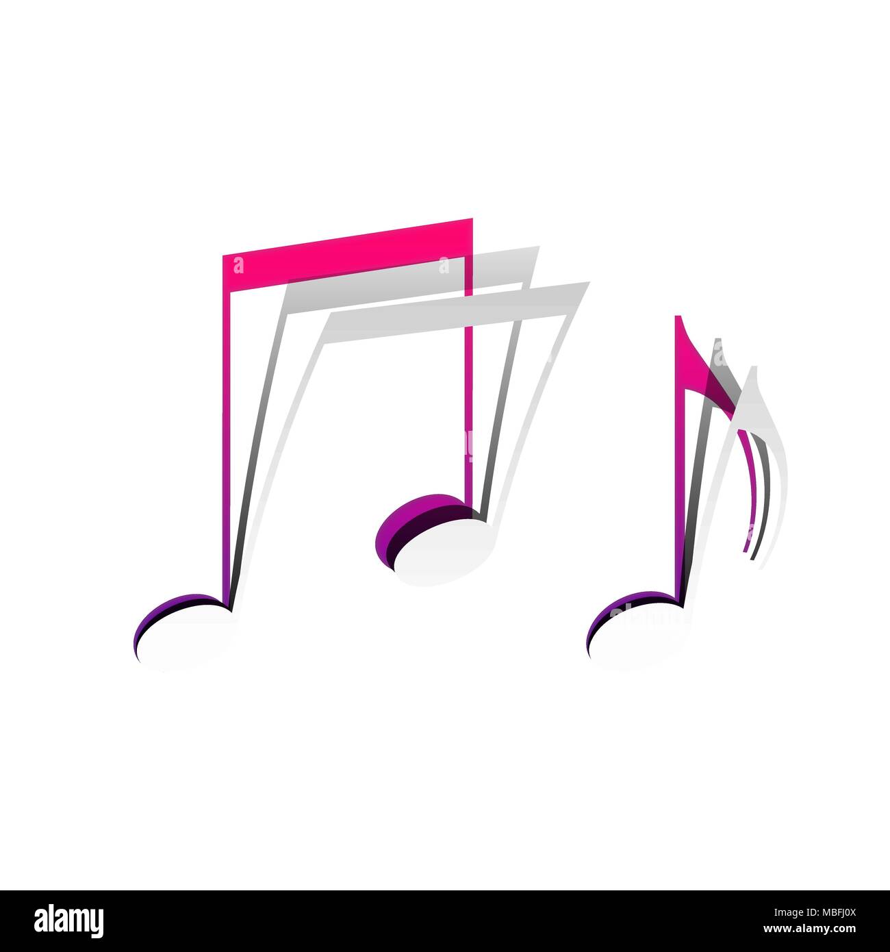Music notes sign. Vector. Detachable paper with shadow at underlying ...