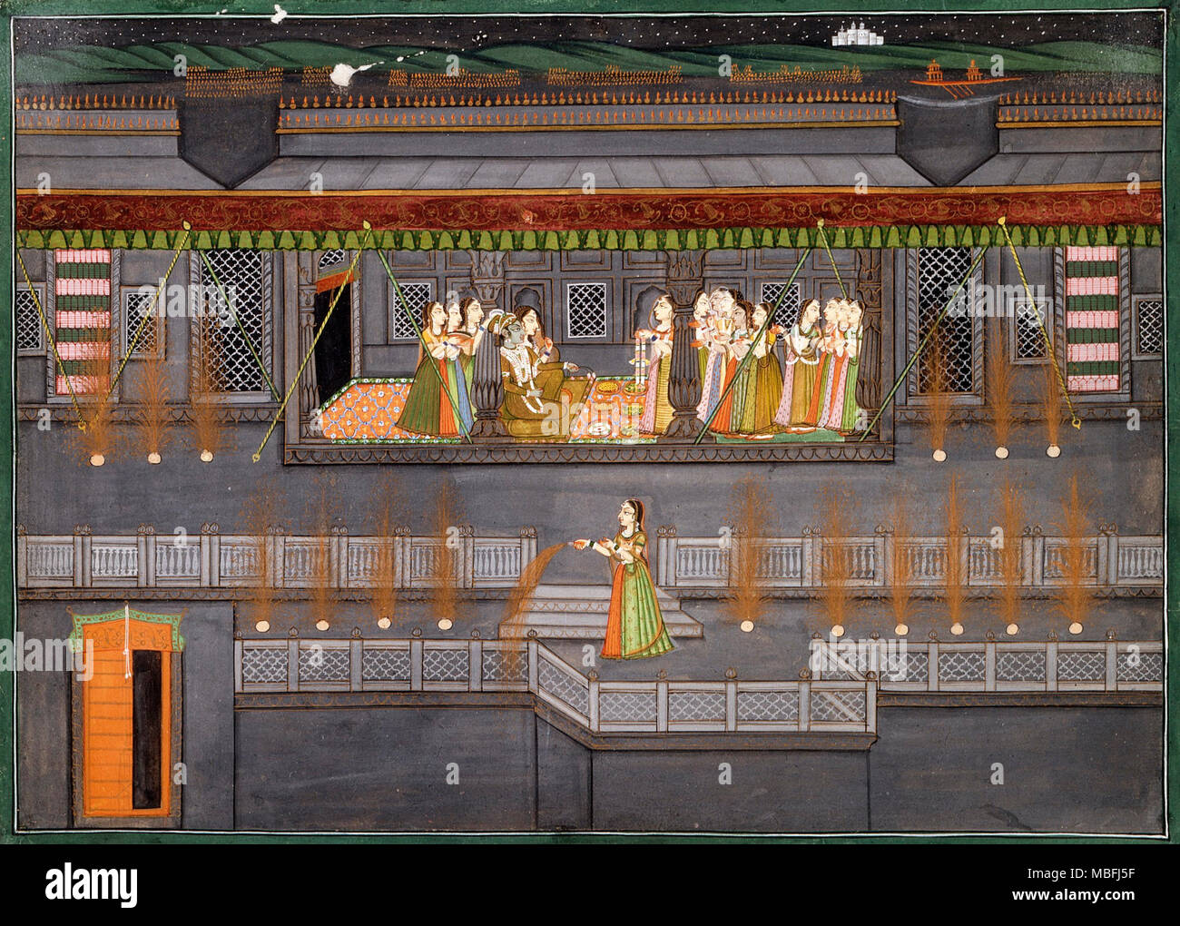 Krishna and radha enjoying a feast and fireworks hi-res stock ...