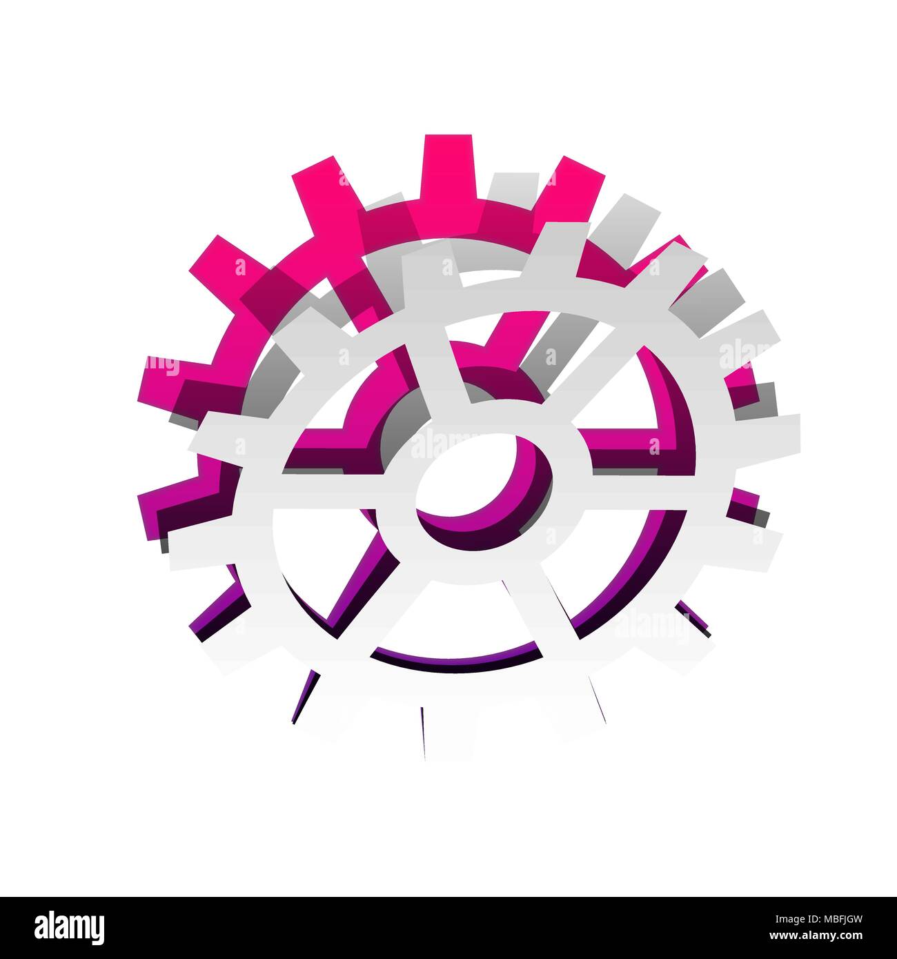 Gear sign. Vector. Detachable paper with shadow at underlying layer ...