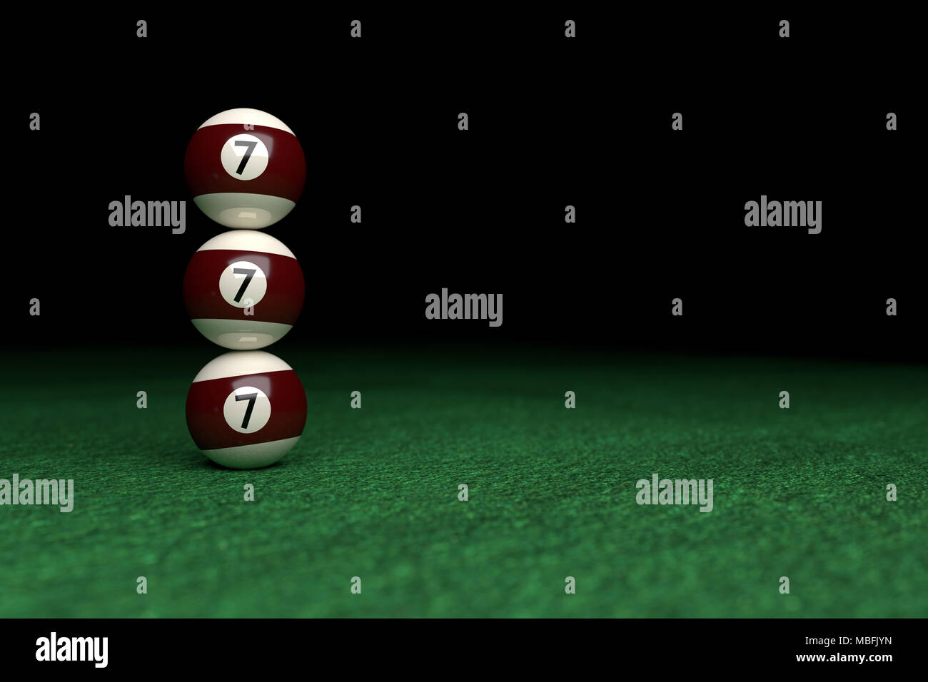 Win, Number Seven, Three Billiard Balls one over the other, on Green ...