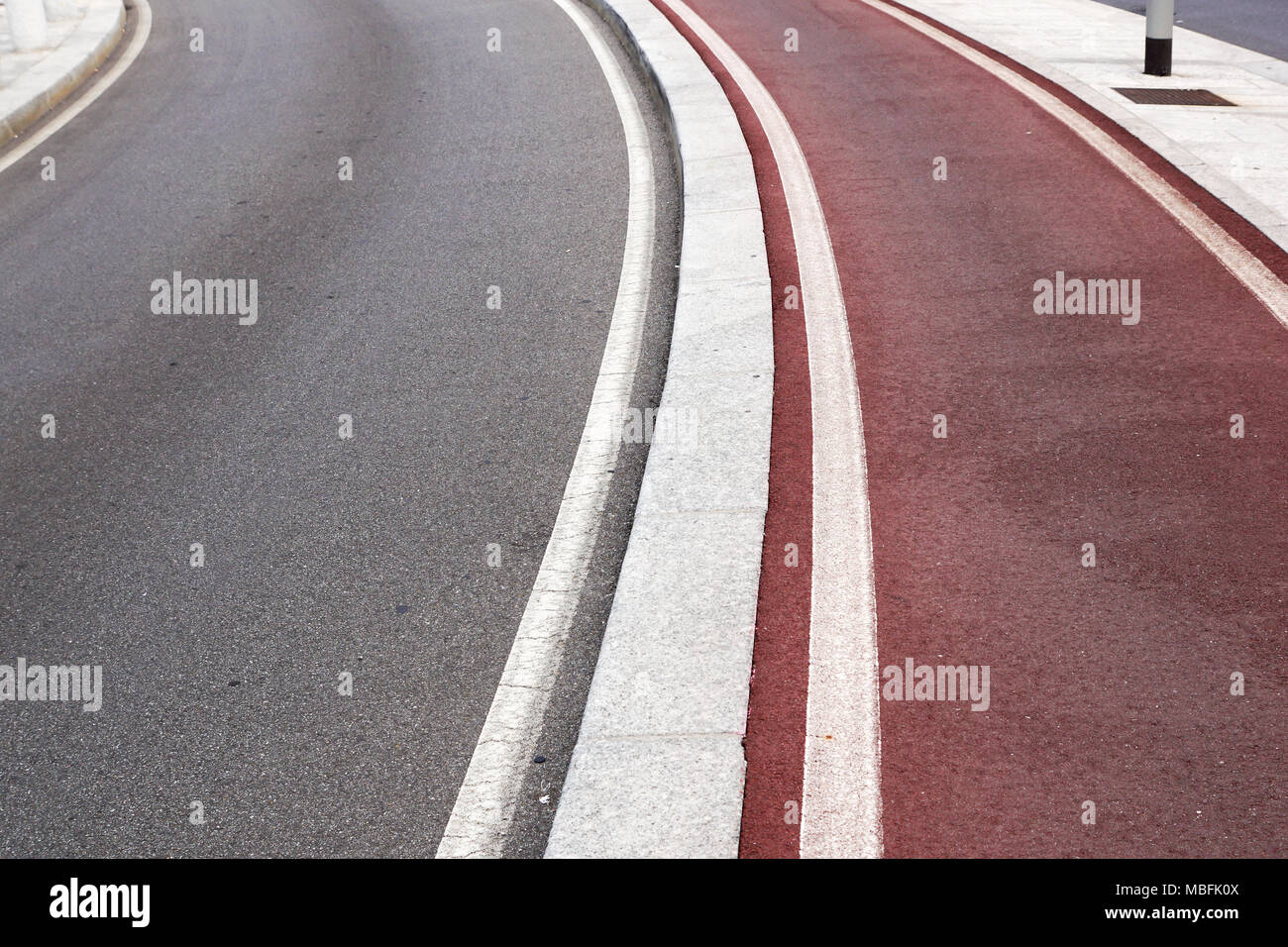 Walk way and bicycle lane on the asphalt road surface Stock Photo - Alamy