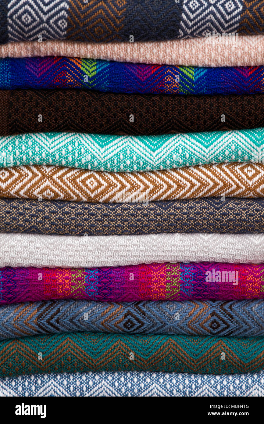 Colorful traditional peruvian fabrics on the market in Cusco, Peru ...