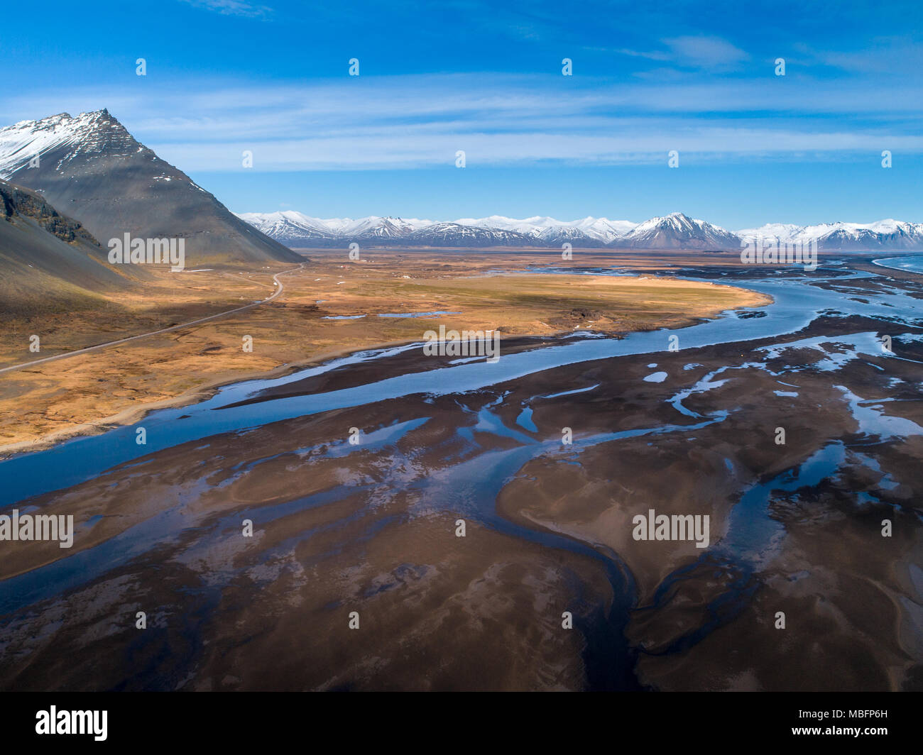 Aerial view of icelandic landscape with mountains Stock Photo - Alamy