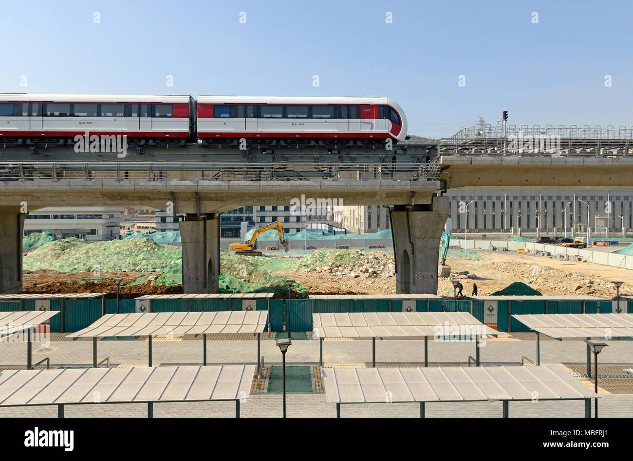 Maglev train departs from Shichang terminus station on the S1 line in ...
