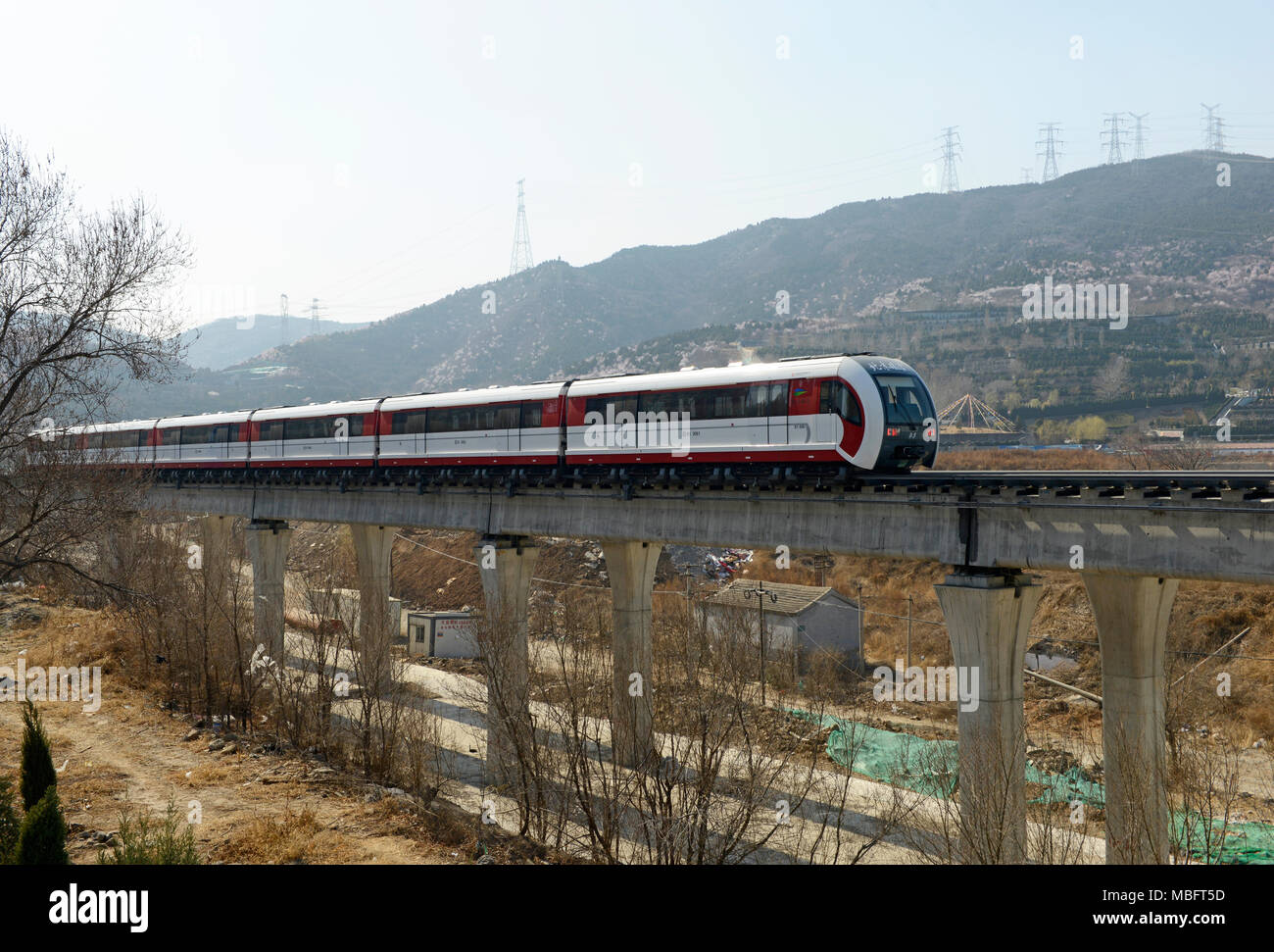 Maglev train departs from Shichang terminus station on the S1 line in ...