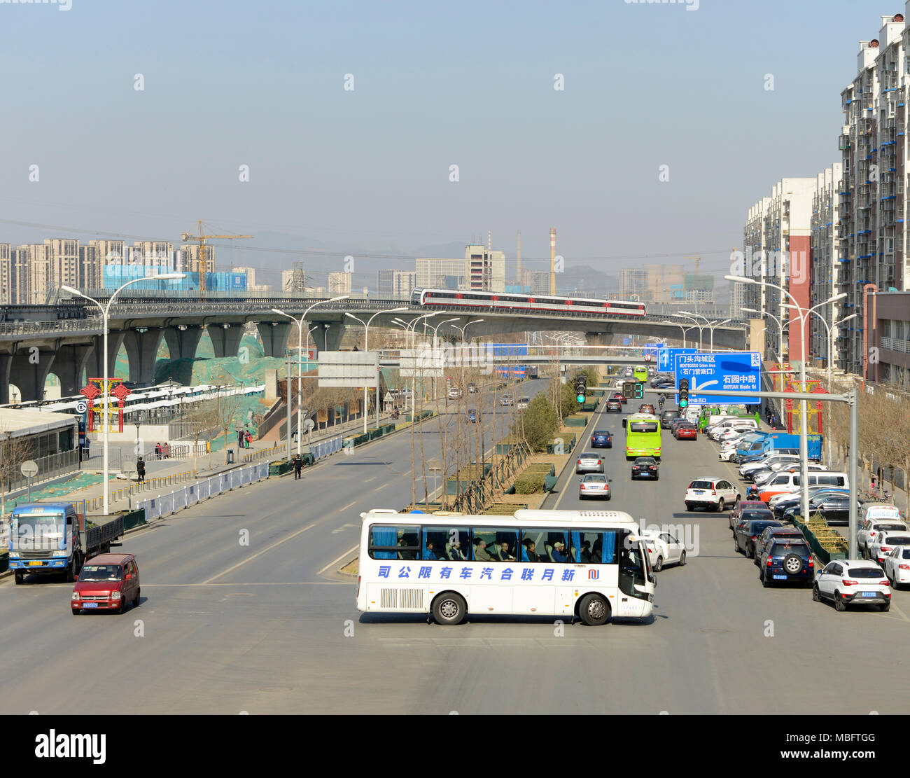 Maglev train approaches Shichang terminus station on the S1 line in ...