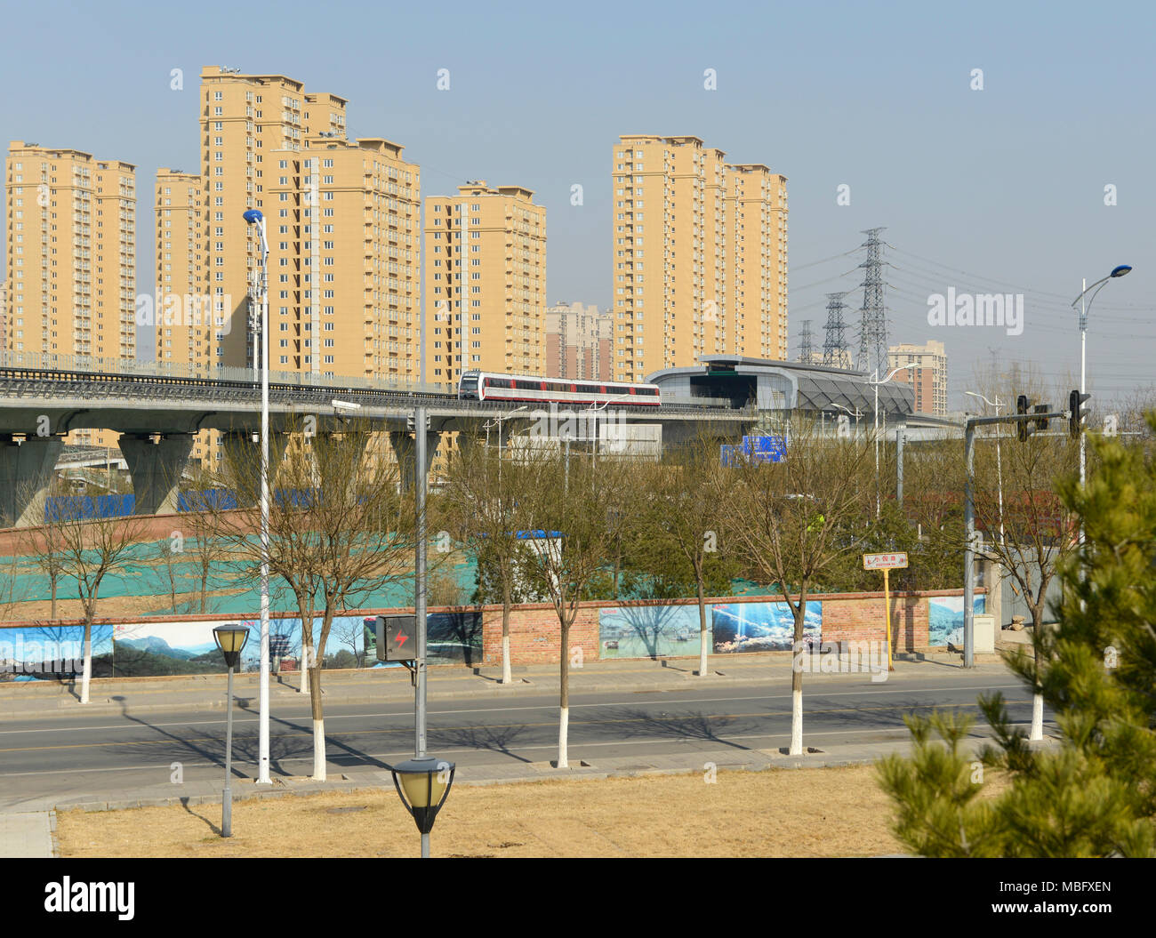 A maglev train arrives at Xiaoyuan station on the S1 metro line in ...