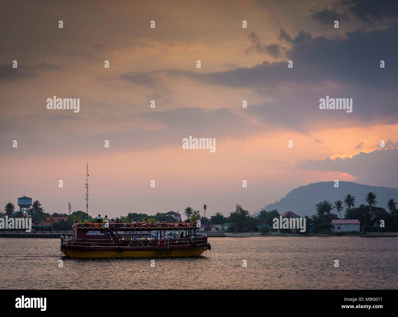 landmark old bridge and river at sunset in kampot cambodia Stock Photo ...