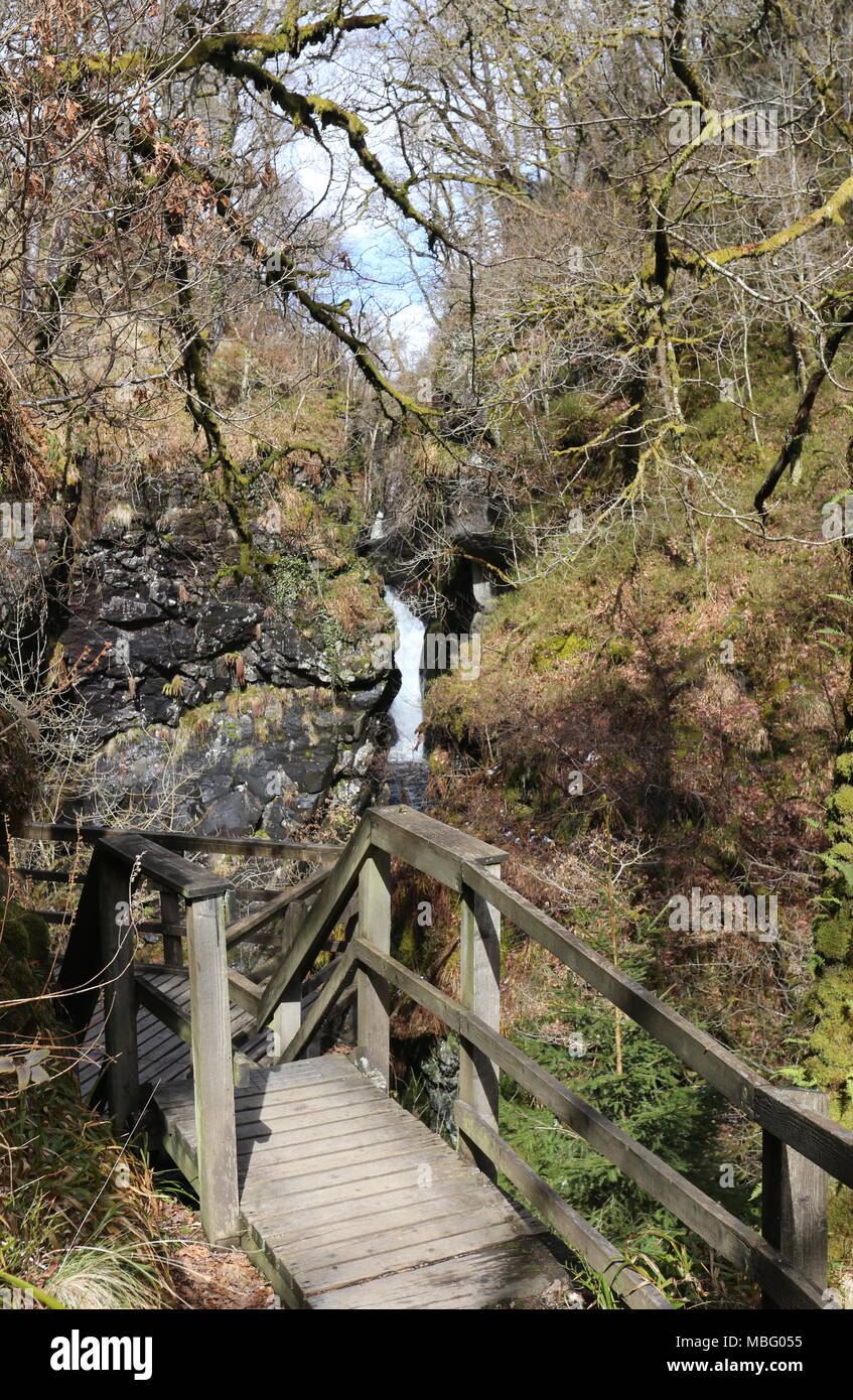 Deils caldron waterfall on River Lednock Comrie Scotland April 2018 ...