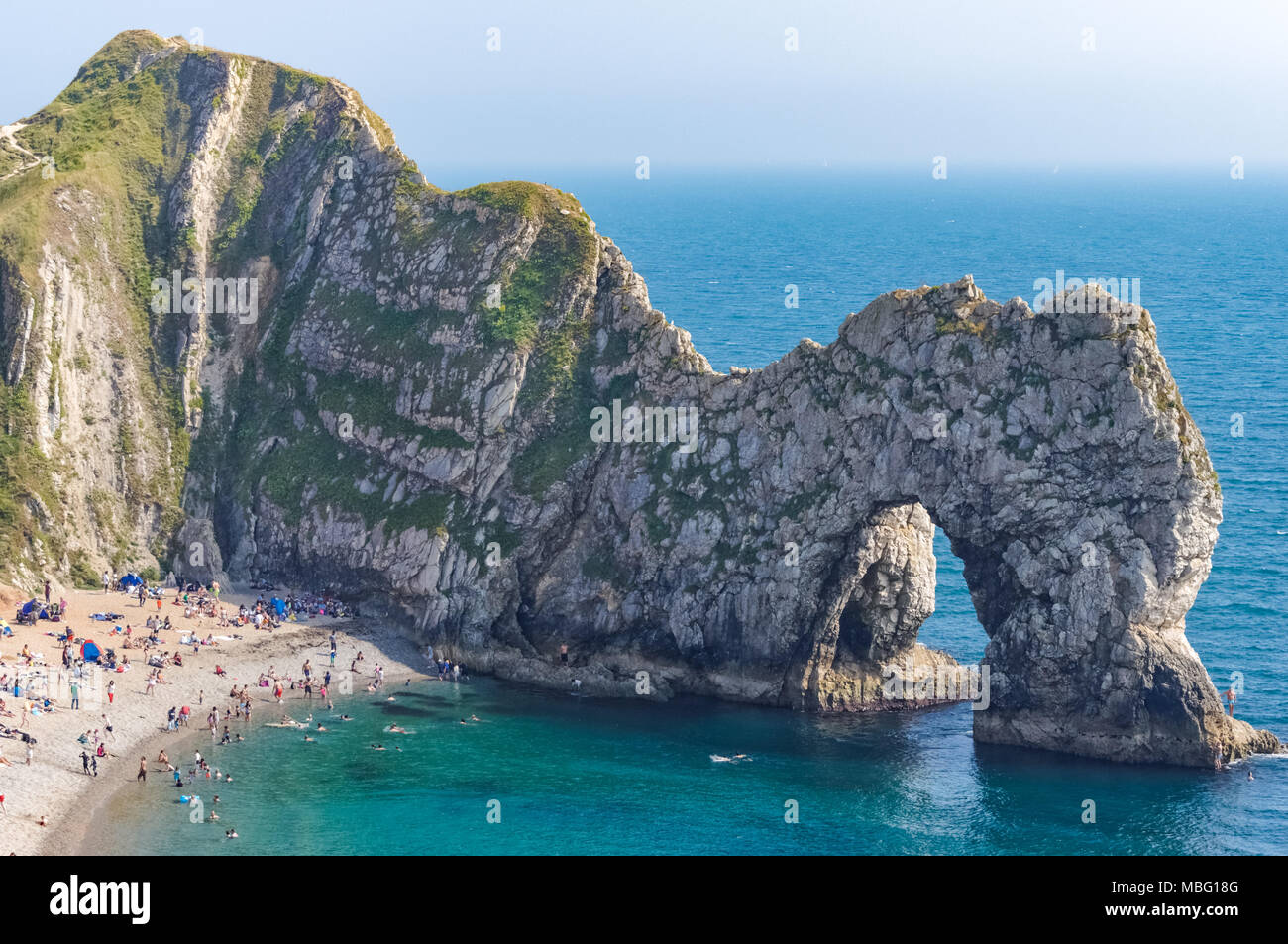 Durdle Door natural limestone arch near Lulworth in Dorset England ...