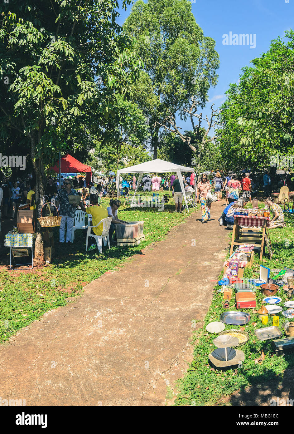 Campo Grande, Brazil - April 08, 2018: Local people at open air fair ...
