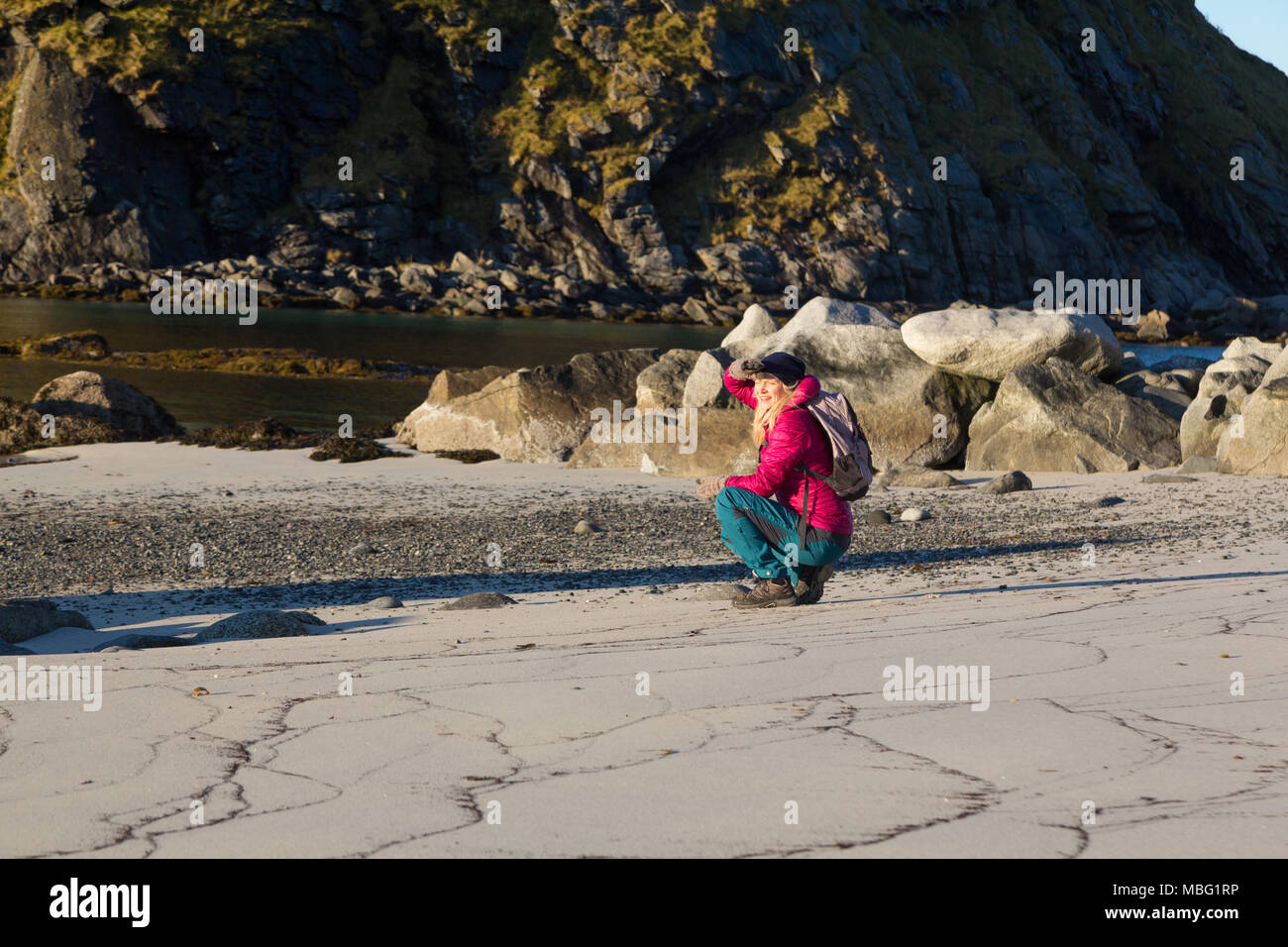 Exploring at the beach in Lofoten, Norway Stock Photo - Alamy