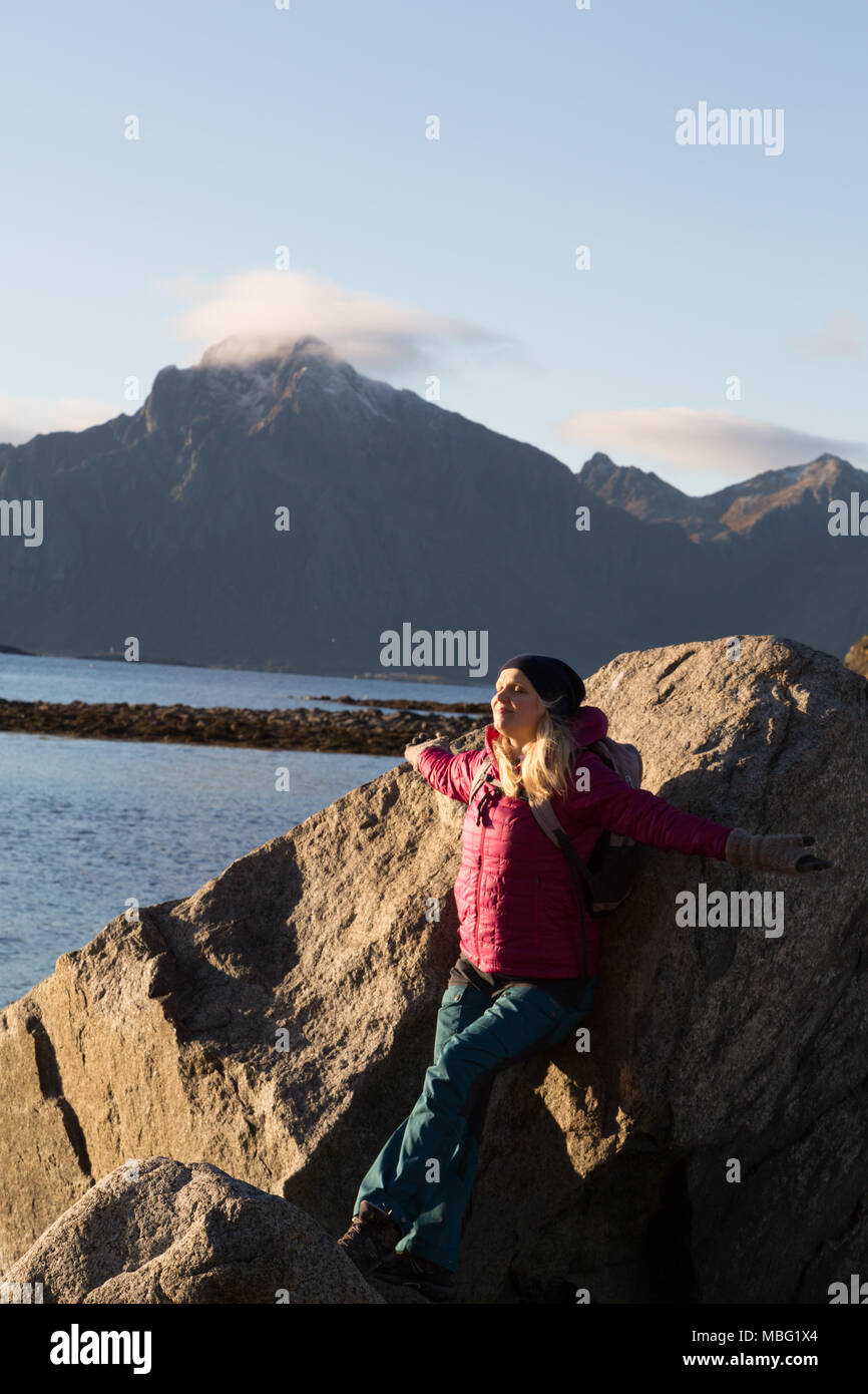 Exploring at the beach in Lofoten, Norway Stock Photo - Alamy