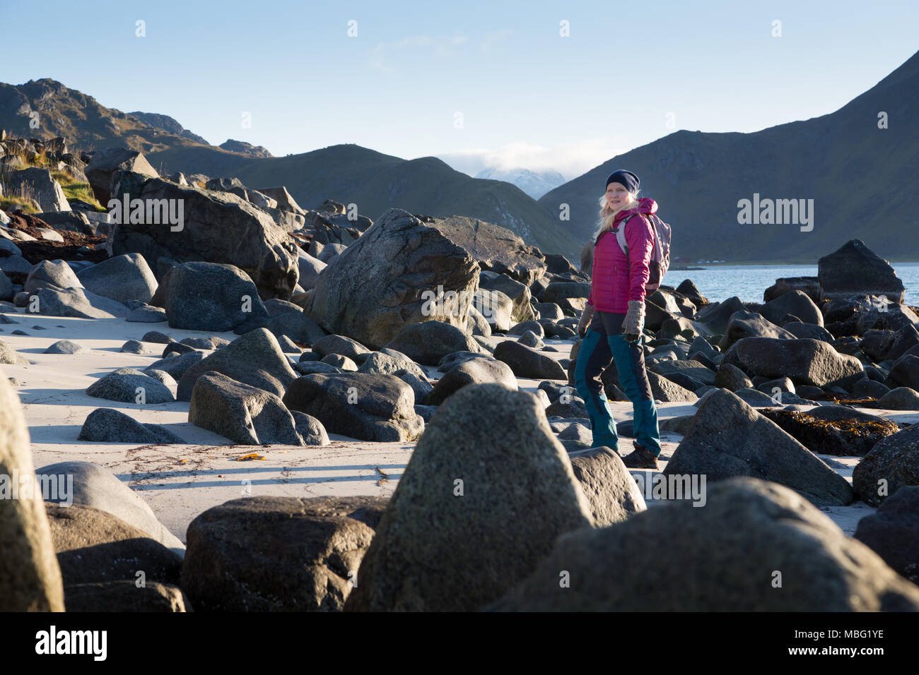 Exploring at the beach in Lofoten, Norway Stock Photo - Alamy