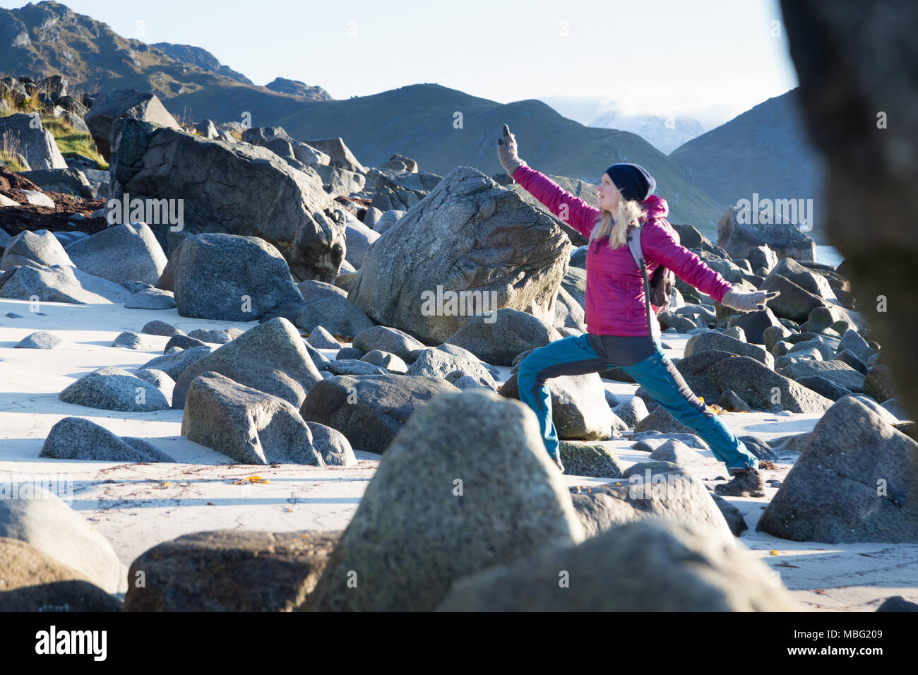 Exploring at the beach in Lofoten, Norway Stock Photo - Alamy