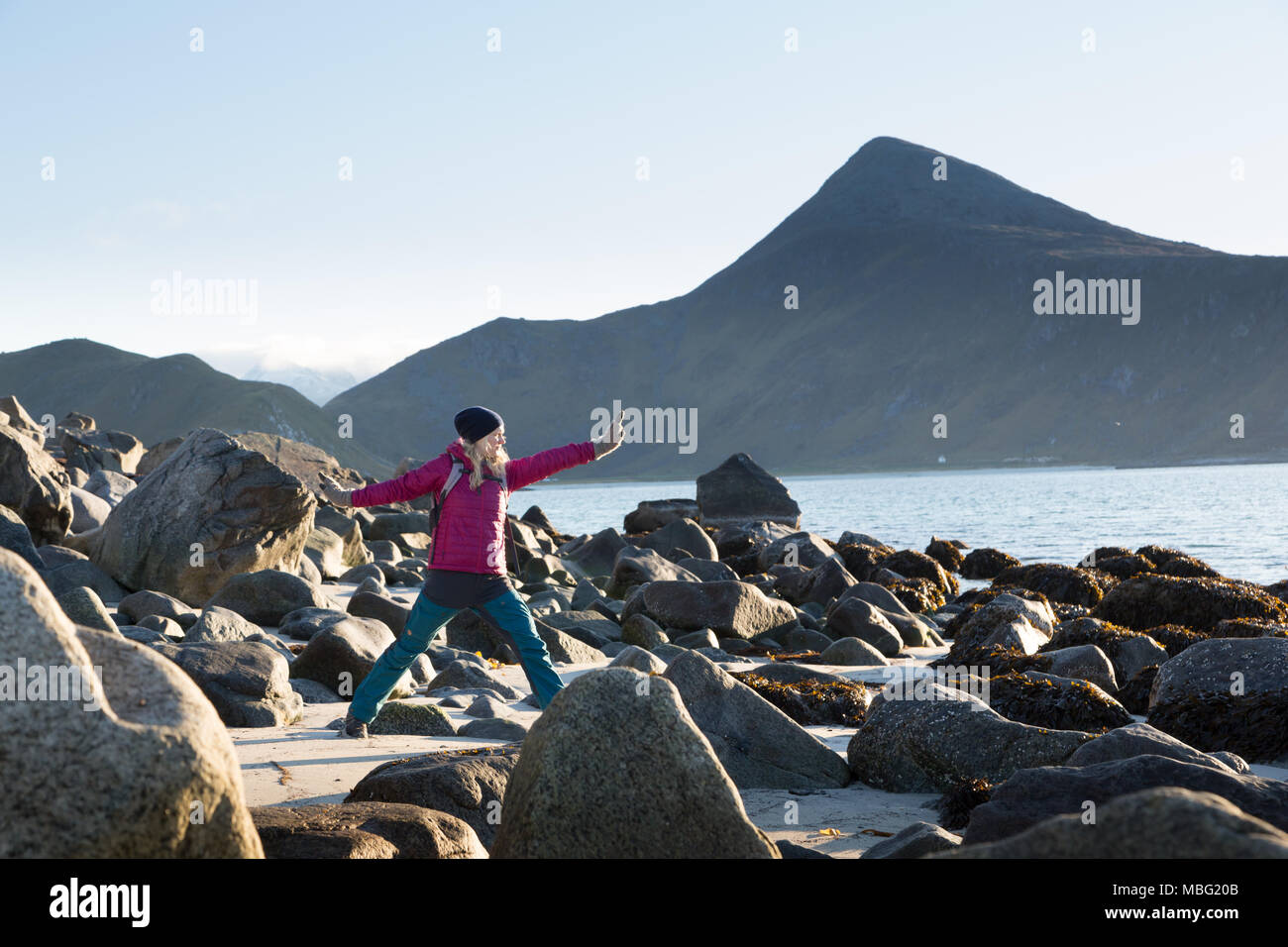Exploring at the beach in Lofoten, Norway Stock Photo - Alamy