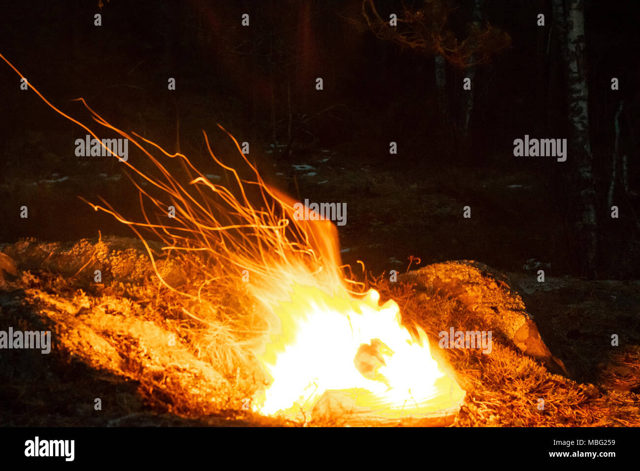 Campfire in the dark Stock Photo - Alamy