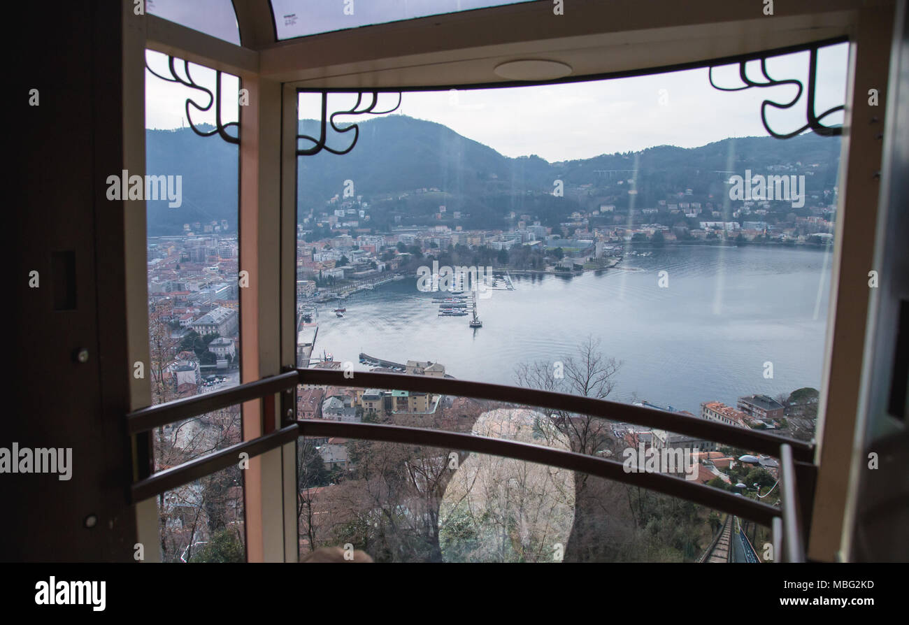 Amazing view on Lake Como from Funicular to Brunate, Como, Italy Stock ...