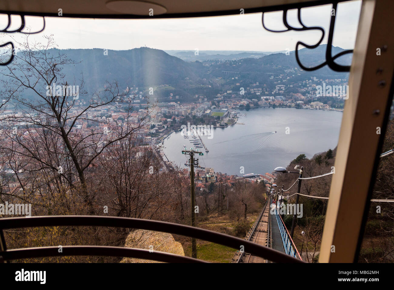 Amazing view on Lake Como from Funicular to Brunate, Como, Italy Stock ...