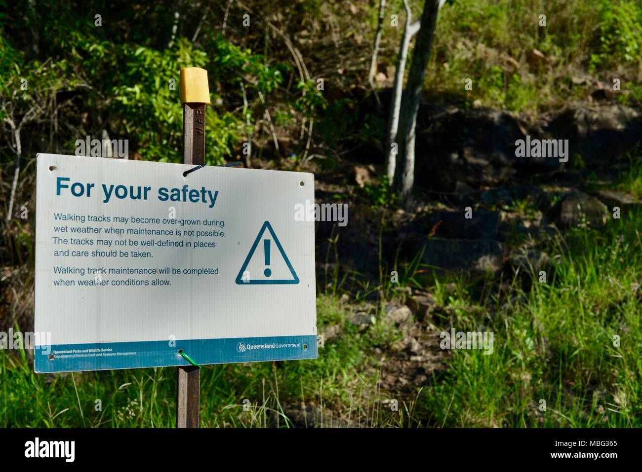 For your safety sign warning of dangers of walking tracks, Townsville ...