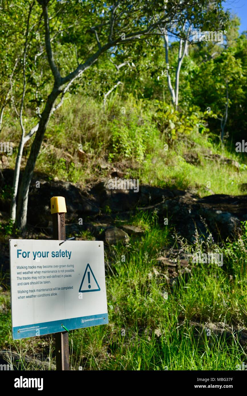 For your safety sign warning of dangers of walking tracks, Townsville ...