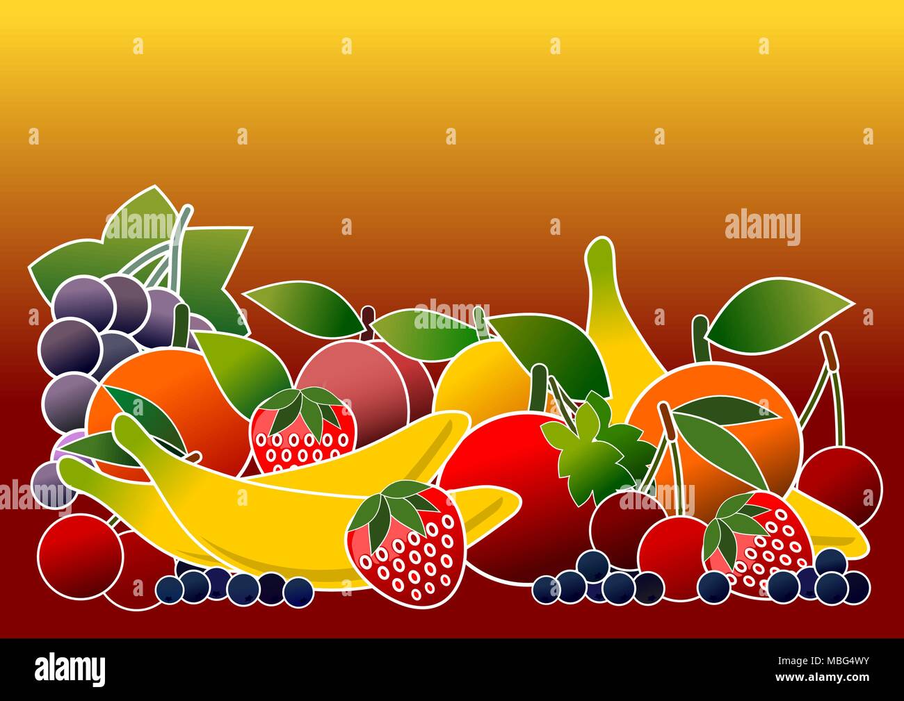 Background with group of stylized fruits. Vector illustration Stock ...