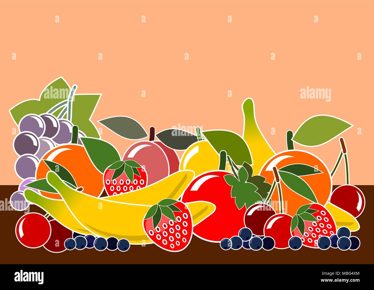 Background with group of stylized fruits. Vector illustration Stock ...