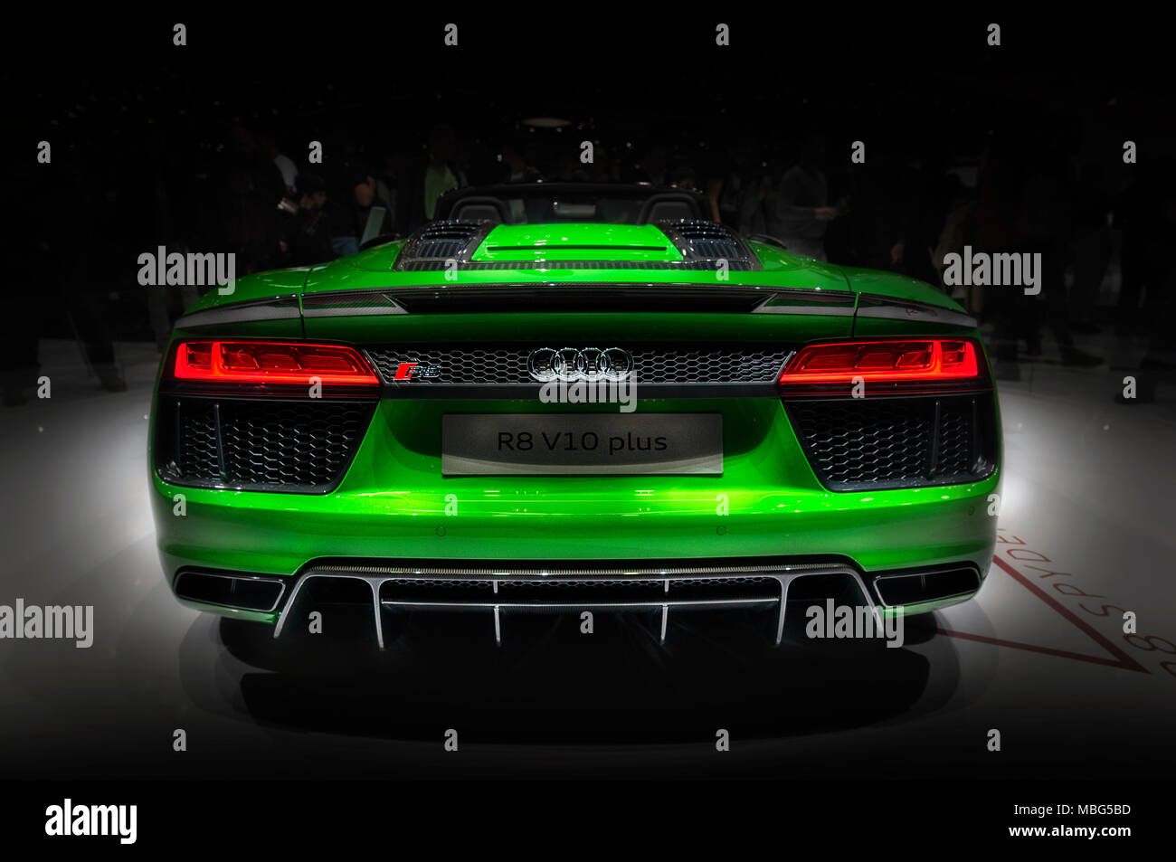 GENEVA, SWITZERLAND - MARCH 17, 2018: AUDI R8 V10 PLUS Superfast sports ...