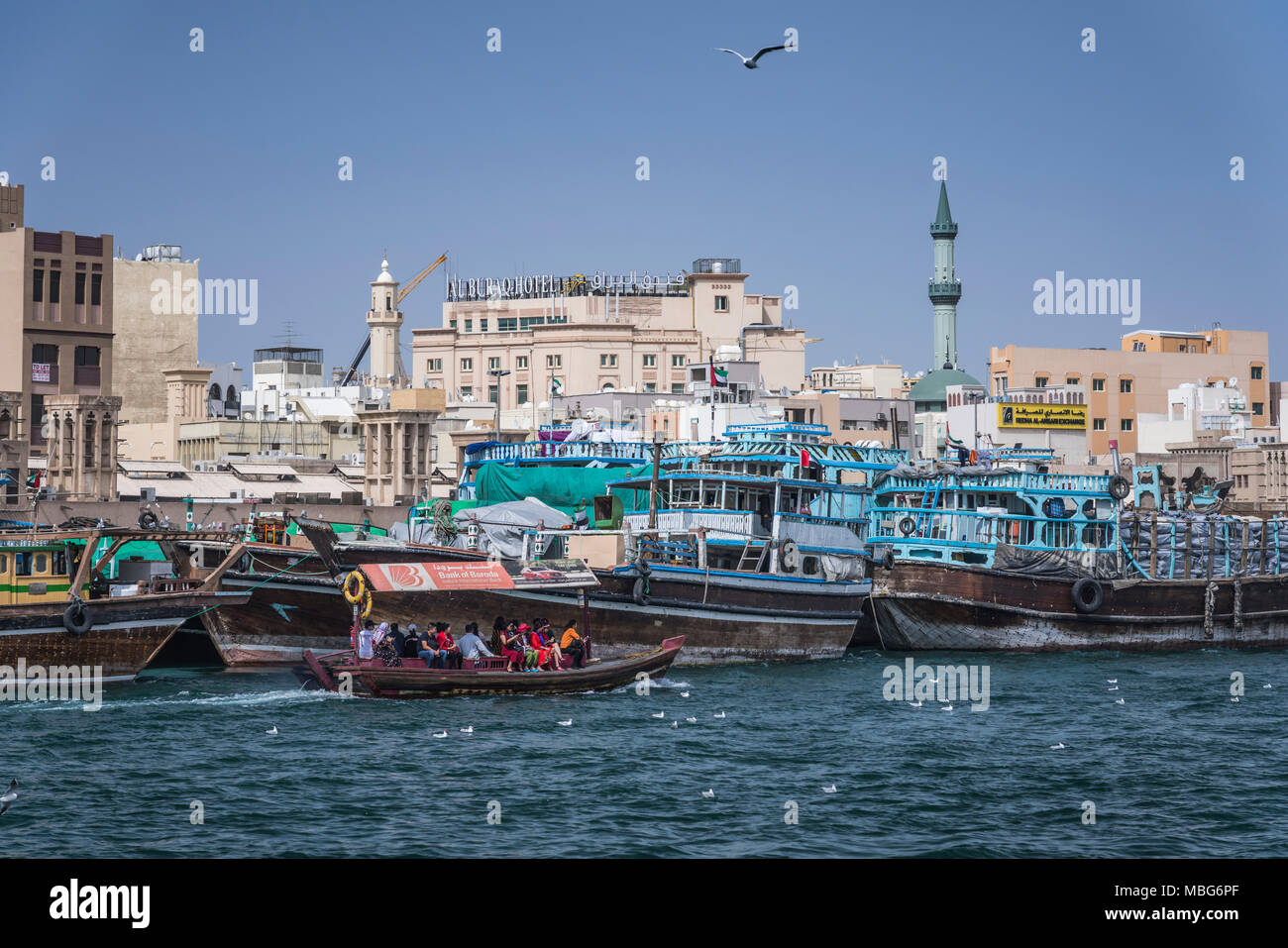 Abra transport traffic along Dubai Creek in Dubai, UAE, Middle East ...