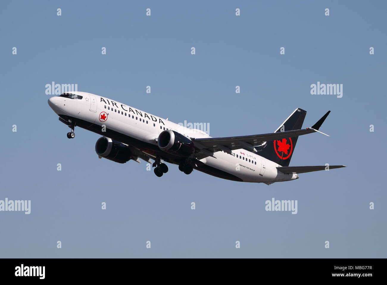 Air Canada Boeing 737 MAX 8 C-FTJV departing from London Heathrow ...
