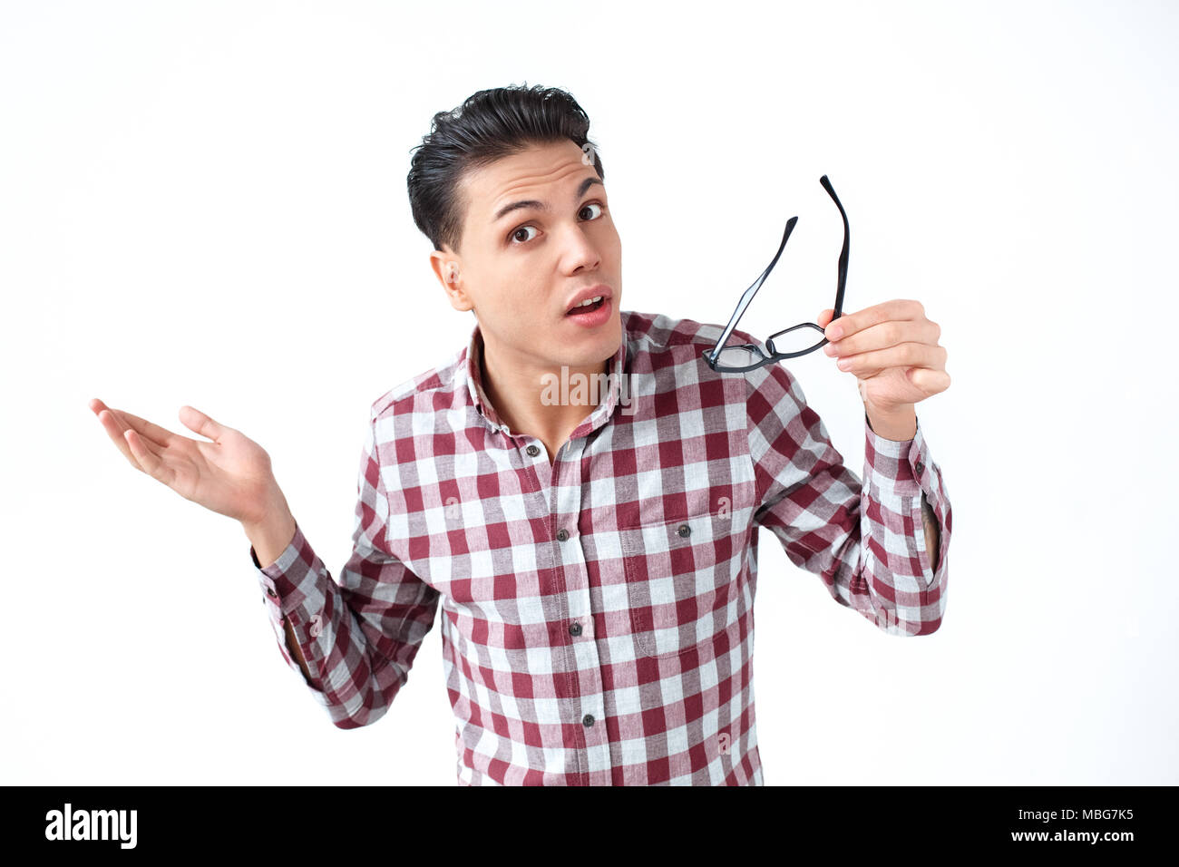 What you need? Portrait of confused manager. Funny emotions and ...