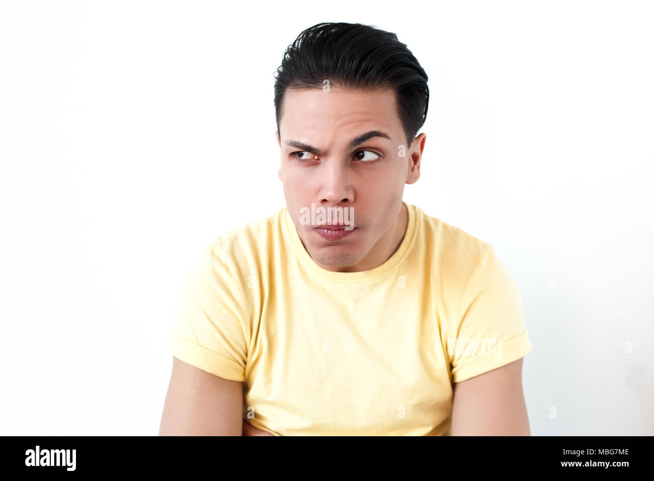 Portrait of crazy or nervous man. Emotions and feelings concept. Indoor ...